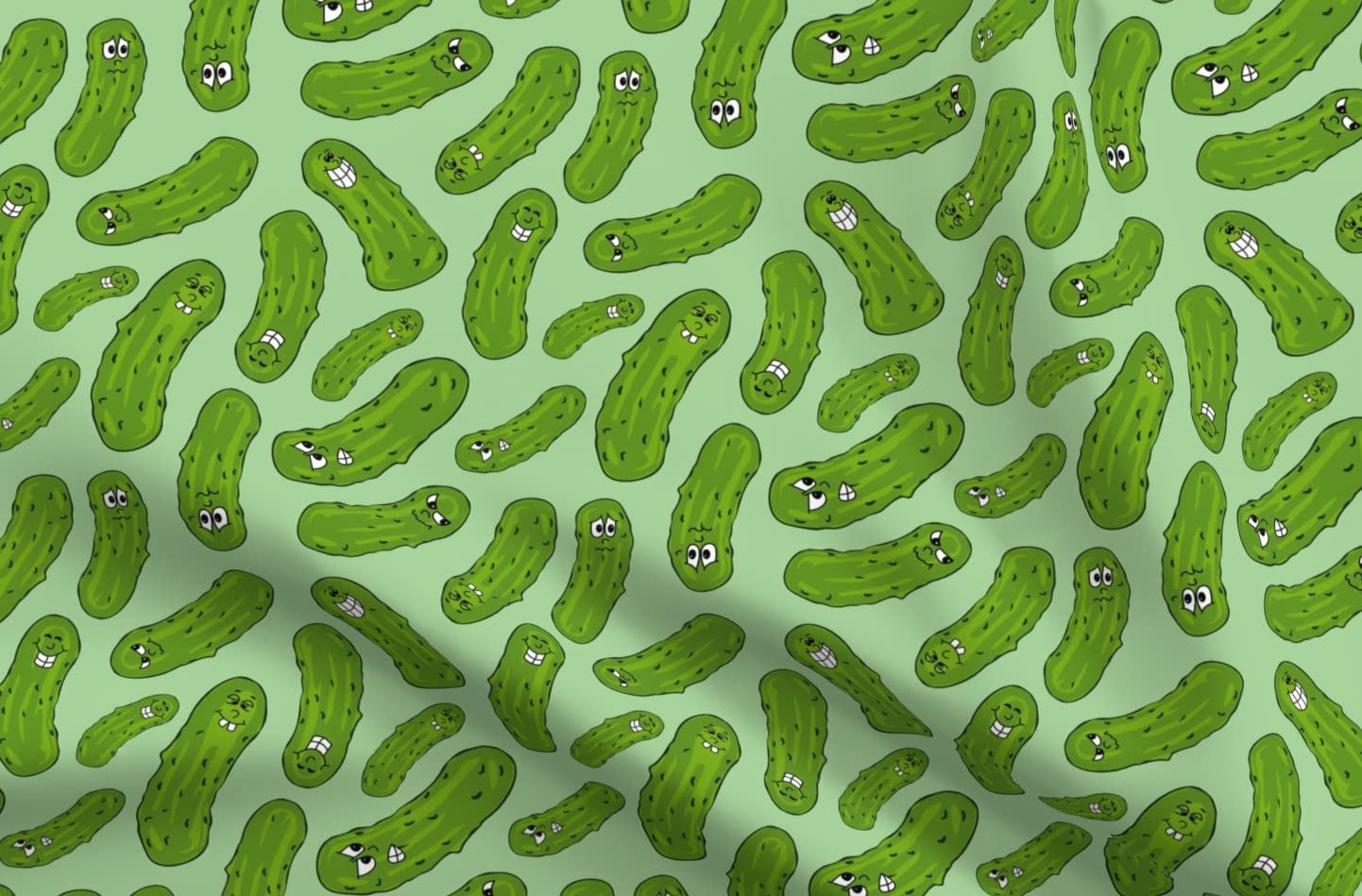 Spoonflower Fabric - Pretty Pickles Pickled Cucumbers Jars Faces Printed on Petal Signature Cotton Fabric Fat Quarter - Sewing Quilting Apparel Crafts Decor