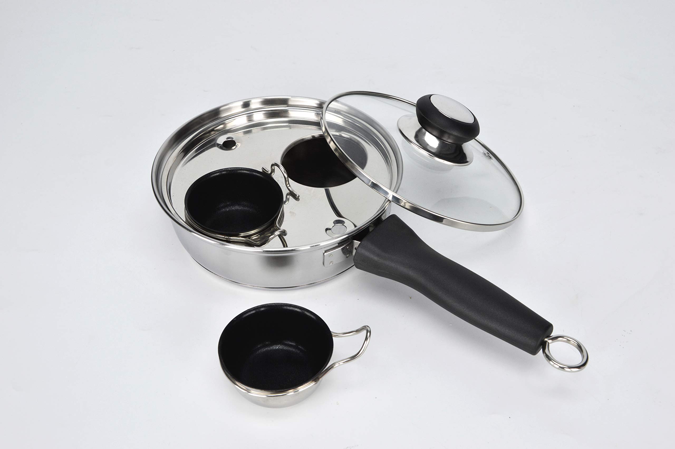 2 Cups Egg Poacher Pan - Stainless Steel Poached Egg Cooker – Perfect Poached Egg Maker – Induction Cooktop Egg Poachers Cookware Set with 2 Nonstick Large PFOA FREE Egg Poacher Cups