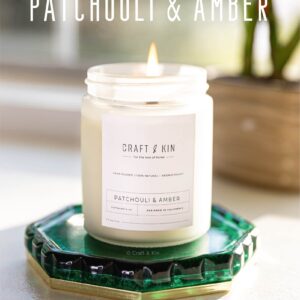 Premium Patchouli & Amber Christmas Scented Candles | 8 oz 45 Hour Long Lasting Candles for Home | Wooden Wick Candles | Holiday Candles for Bedroom, All Natural Soy Candles Scented