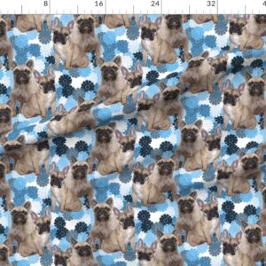 Spoonflower Fabric - French Bulldog Animals Dogs Puppies Pawprint Flowers Printed on Petal Signature Cotton Fabric Fat Quarter - Sewing Quilting Apparel Crafts Decor