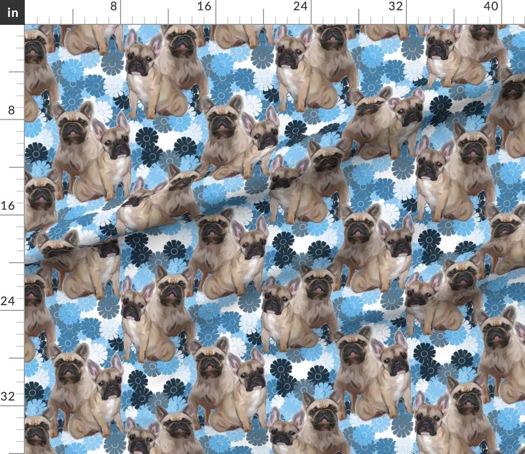 Spoonflower Fabric - French Bulldog Animals Dogs Puppies Pawprint Flowers Printed on Petal Signature Cotton Fabric Fat Quarter - Sewing Quilting Apparel Crafts Decor