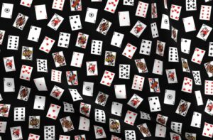 spoonflower fabric - scattered playing cards black deck gambling casino masculine game room printed on petal signature cotton fabric fat quarter - sewing quilting apparel crafts decor