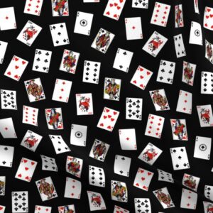 Spoonflower Fabric - Scattered Playing Cards Black Deck Gambling Casino Masculine Game Room Printed on Petal Signature Cotton Fabric Fat Quarter - Sewing Quilting Apparel Crafts Decor