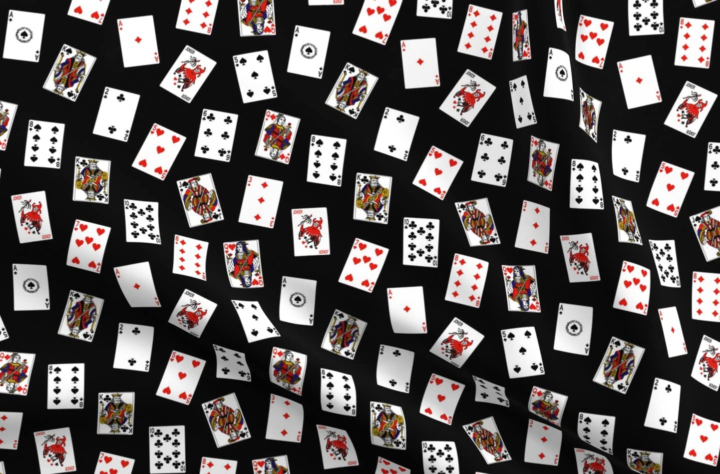 Spoonflower Fabric - Scattered Playing Cards Black Deck Gambling Casino Masculine Game Room Printed on Petal Signature Cotton Fabric Fat Quarter - Sewing Quilting Apparel Crafts Decor