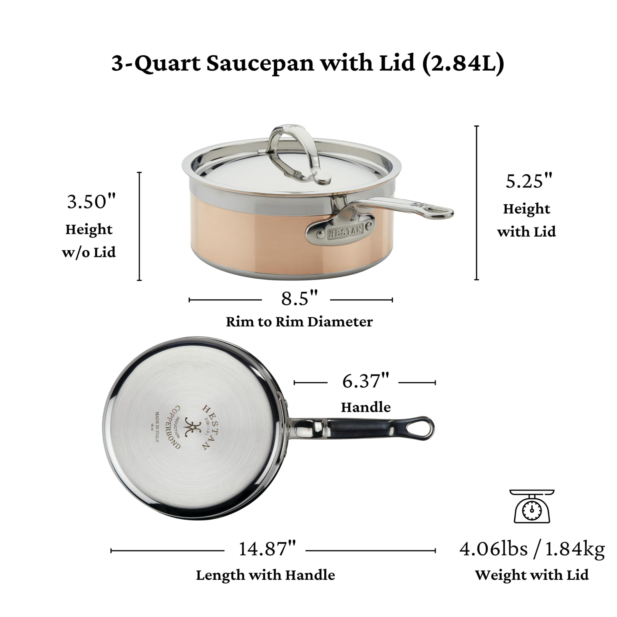 Hestan - CopperBond Collection - 100% Pure Copper Sauce Pan, Induction Cooktop Compatible, 3 Quart