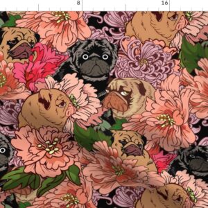 Spoonflower Fabric - Pugs Pug Flowers Dogs Pet Printed on Petal Signature Cotton Fabric Fat Quarter - Sewing Quilting Apparel Crafts Decor