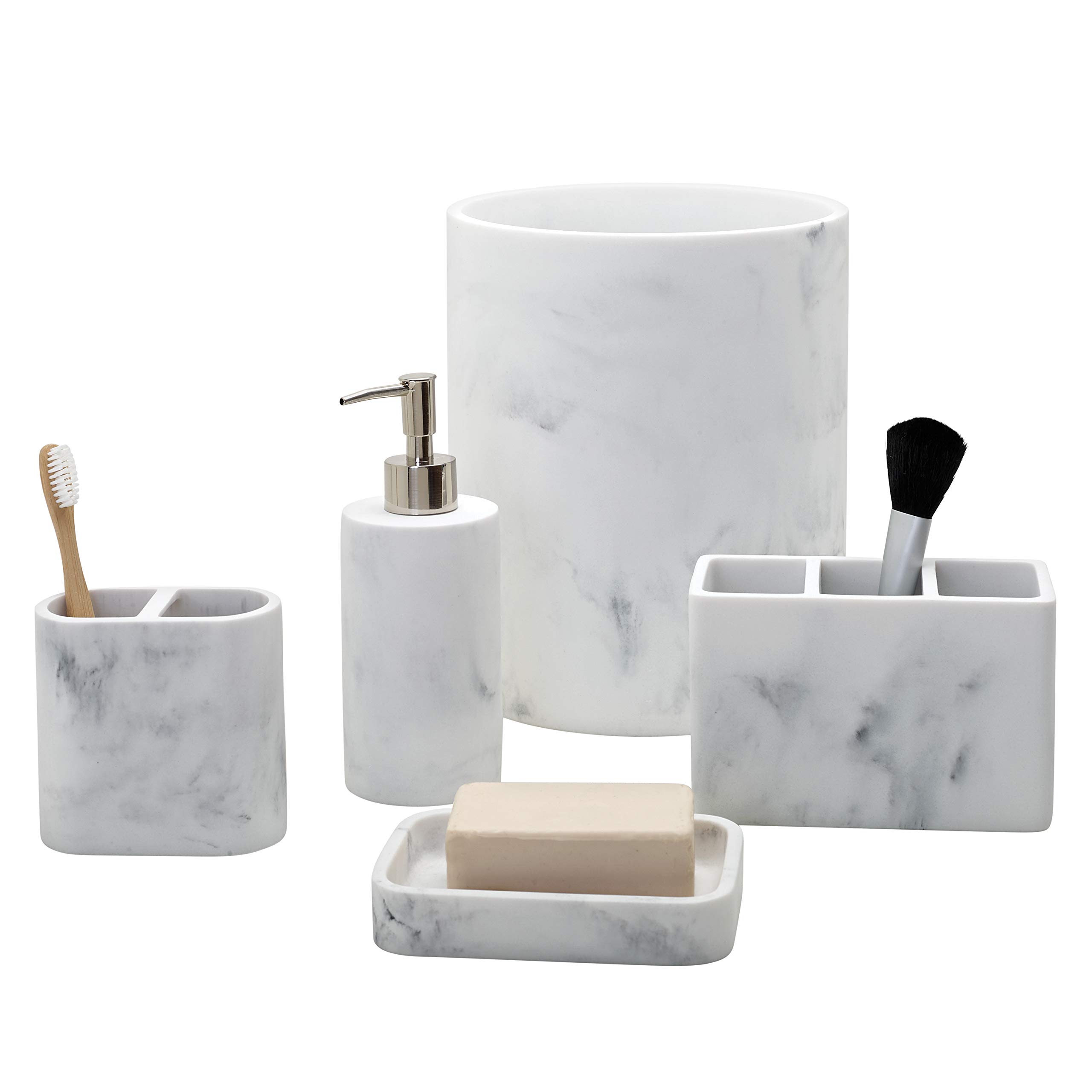 Zenna Home Corin Vanity Organizer: Countertop Storage for Bathroom Counter Organization, Toothbrush Holder, Makeup and More, Sturdy Resin, Marble Grey