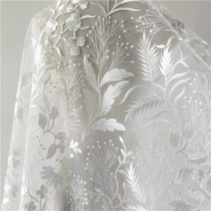 51" wide white net tulle mesh flower lace fabric wedding accessories luxury embroidery lace fabrics for diy wedding dresses half skirt dress curtains table clothes background (3 yard)