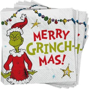 multicolor traditional grinch merry grinchmas beverage napkins - 5"x5" (pack of 16) - unique whimsical design, delight your guests - perfect for christmas parties