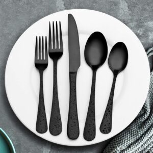 O.C.E. Matte Black Silverware Set, Stainless Steel Flatware Set, 20-Piece Tableware Cutlery Set Service for 4, Satin Finish Tableware Utensils Set, Dishwasher Safe (Starry Black)