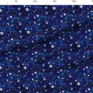 Spoonflower Fabric - Star Constellations Stars Moon Night Dreamy Blue Sky Nursery Printed on Petal Signature Cotton Fabric Fat Quarter - Sewing Quilting Apparel Crafts Decor