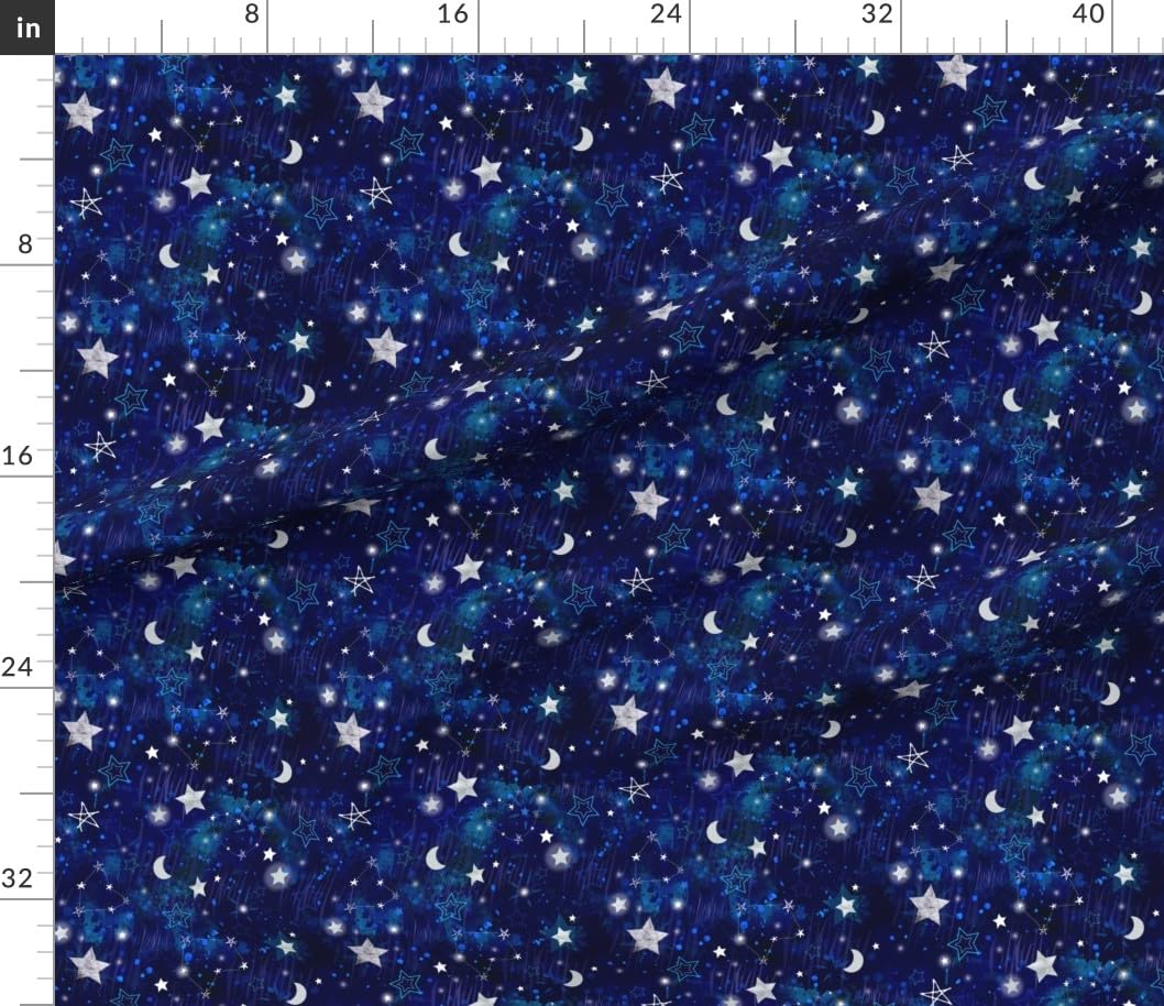 Spoonflower Fabric - Star Constellations Stars Moon Night Dreamy Blue Sky Nursery Printed on Petal Signature Cotton Fabric Fat Quarter - Sewing Quilting Apparel Crafts Decor