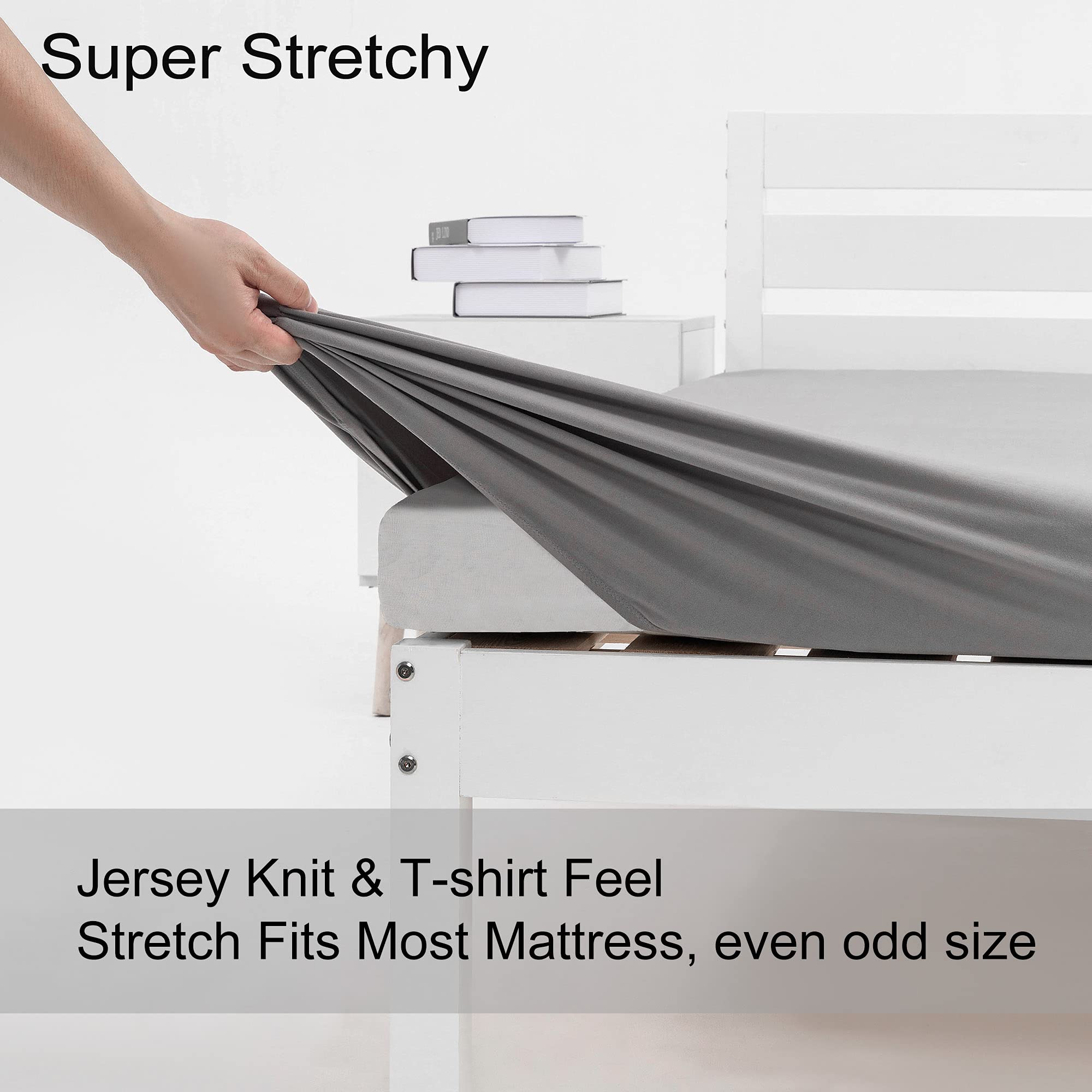 Cot Size Fitted Sheet Only - 4-Way Stretch Jersey Knit & Snug Fit for Bunk Beds, Camping, RV, Folding Beds, Boys & Girls, Wrinkle Free & No Slipping, Soft & Comfortable - Light Gray, Bunk/Cot Twin