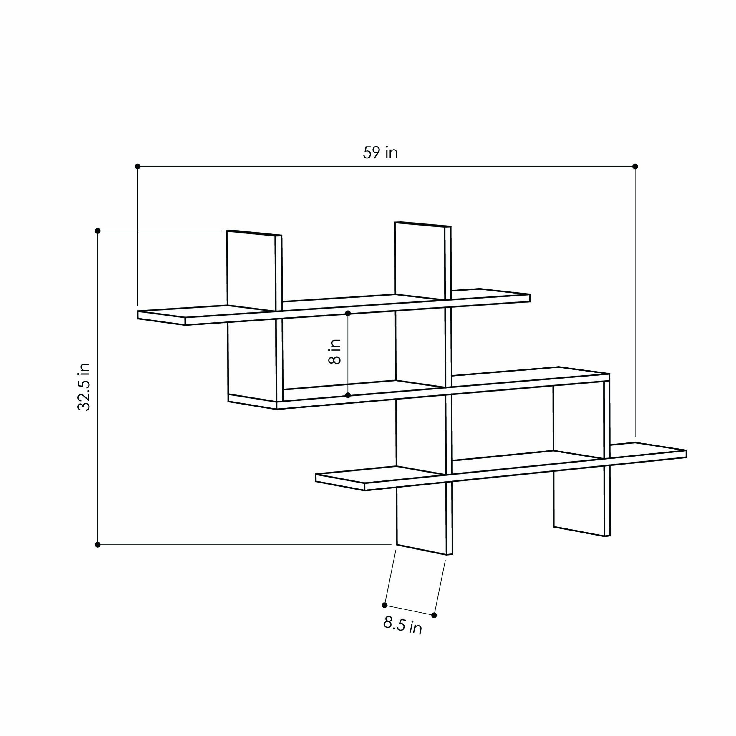 Ada Home Decor Warren Modern Light Mocha Wall Shelf 32.5'' H x 59'' W x 8.5'' D/Wall Storage/Shelving Unit