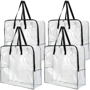 fasmov 4 pack oversized clear storage bag with handles and zippers, vinyl storage bag for comforter, blanket, bedding, duvet, transparent moving totes, under the bed storage, garage organizer