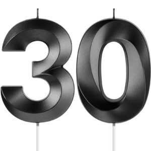 30th birthday candles, 3d diamond shape number 30 candles cake topper numeral candles for party decoration reunions theme party anniversary (black, 4 inch)