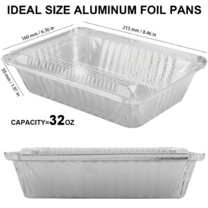 HOZEON 125 Pack 2.25lb 8.4 x 5.9 Inch Aluminum Foil Pans, Disposable Takeout Pans with Clear Lids, Disposable Aluminum Foil Trays for Cooking, Baking, Prepping Food, Takeout, Heating, Storing