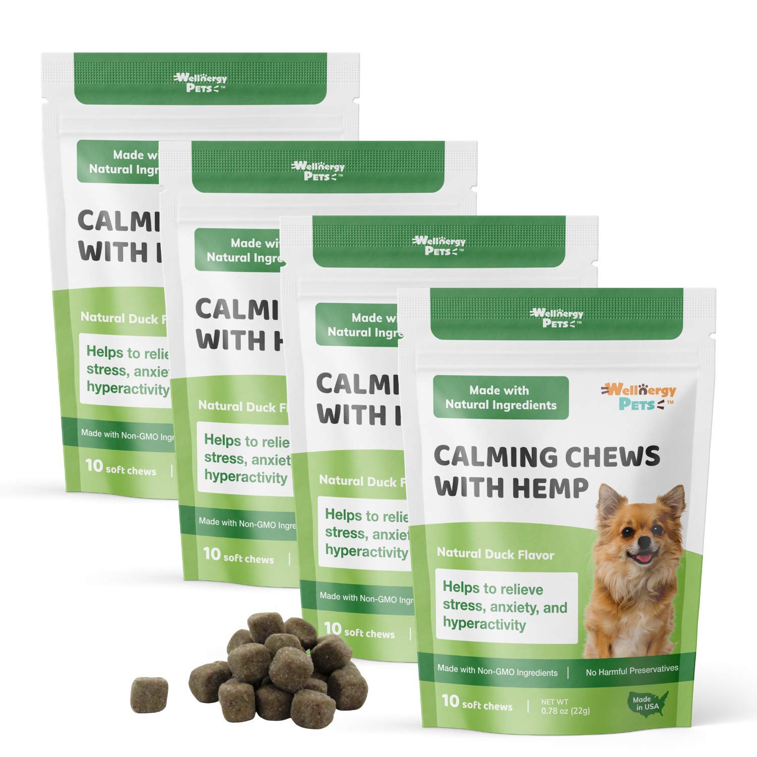 Wellnergy Natural Calming Chews for Dogs – Natural Organic Supplement- for Dogs with Stress, Separation Anxiety and Hyperactivity - 40ct Travel Pk