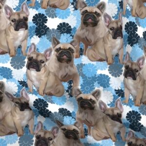 Spoonflower Fabric - French Bulldog Animals Dogs Puppies Pawprint Flowers Printed on Petal Signature Cotton Fabric Fat Quarter - Sewing Quilting Apparel Crafts Decor