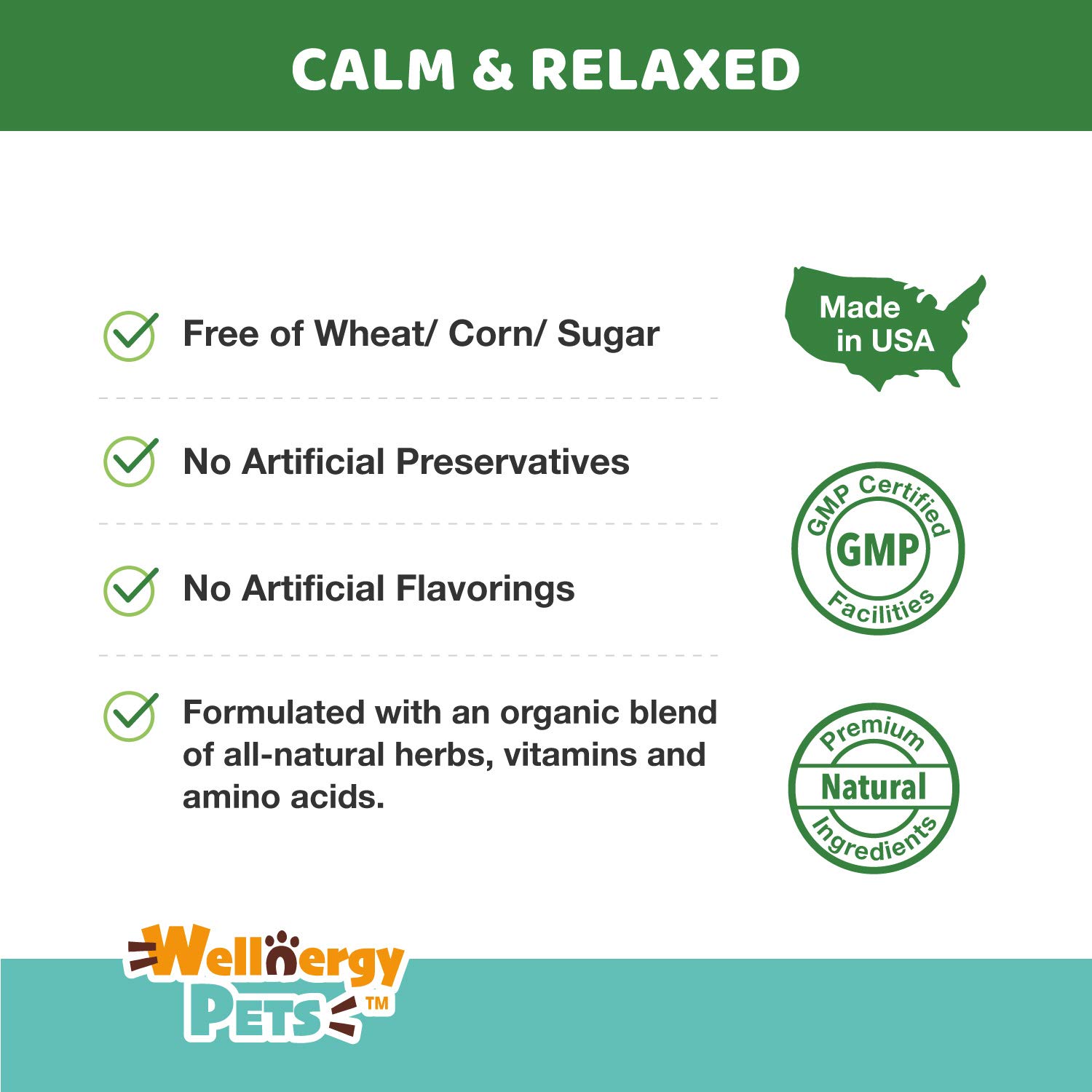 Wellnergy Natural Calming Chews for Dogs – Natural Organic Supplement- for Dogs with Stress, Separation Anxiety and Hyperactivity - 40ct Travel Pk