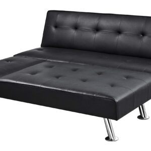 Yaheetech Convertible Sectional Sofa Couch L-Shaped Couch Faux Leather Sofa Bed Sleeper for Living Room Small Space Black