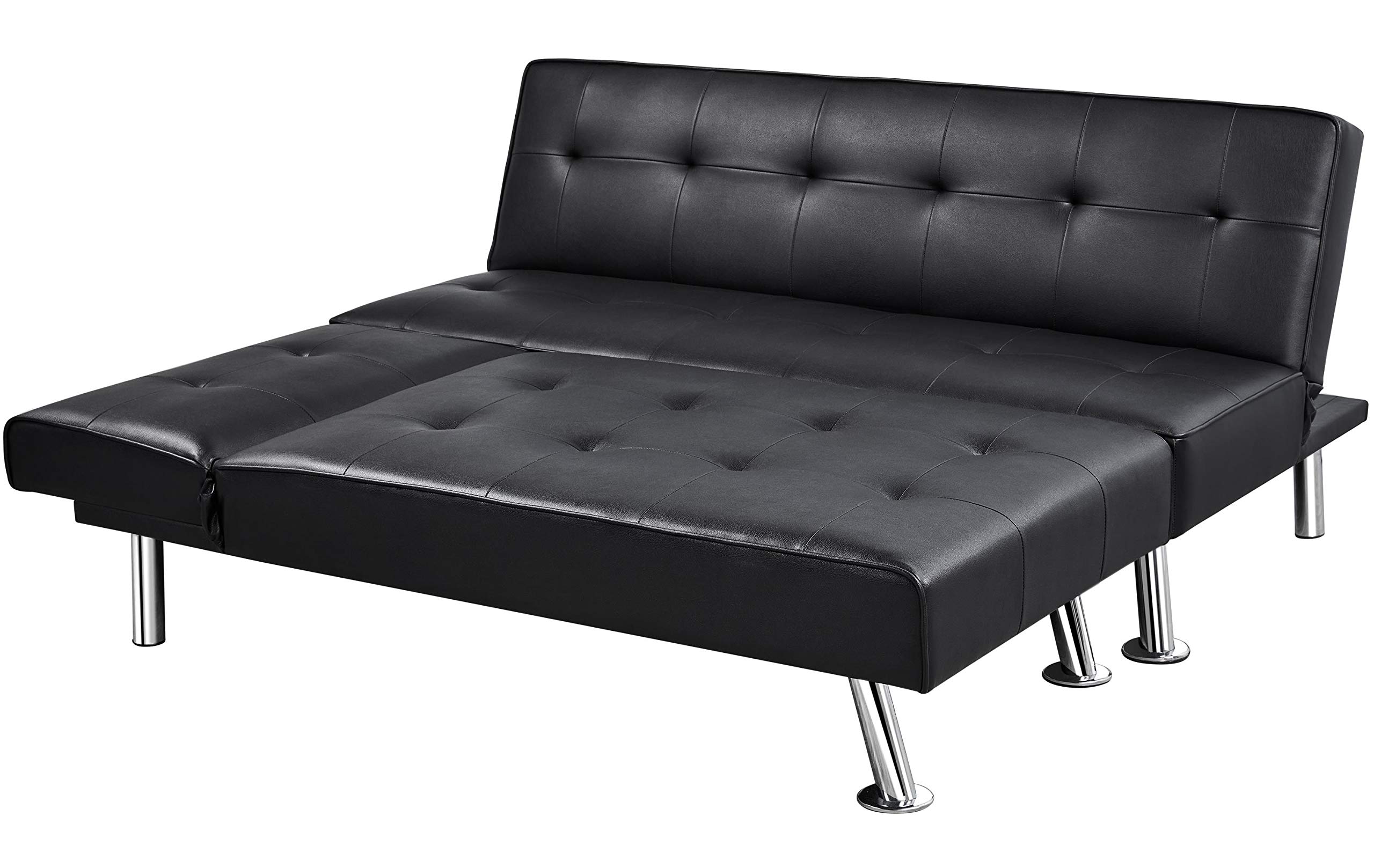 Yaheetech Convertible Sectional Sofa Couch L-Shaped Couch Faux Leather Sofa Bed Sleeper for Living Room Small Space Black