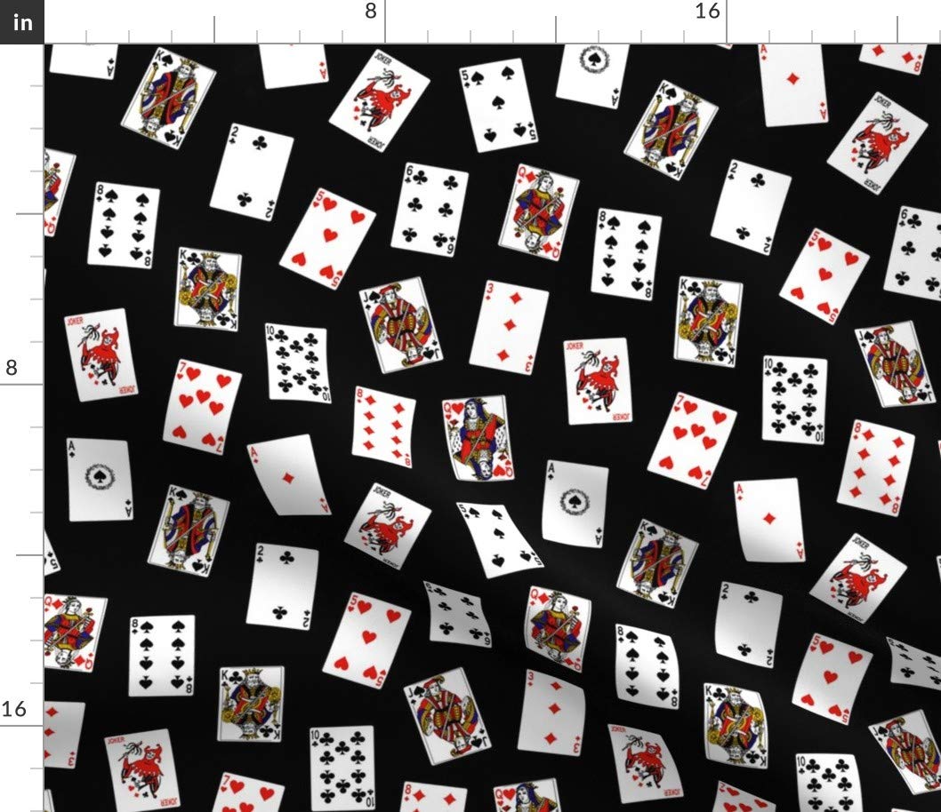 Spoonflower Fabric - Scattered Playing Cards Black Deck Gambling Casino Masculine Game Room Printed on Petal Signature Cotton Fabric Fat Quarter - Sewing Quilting Apparel Crafts Decor