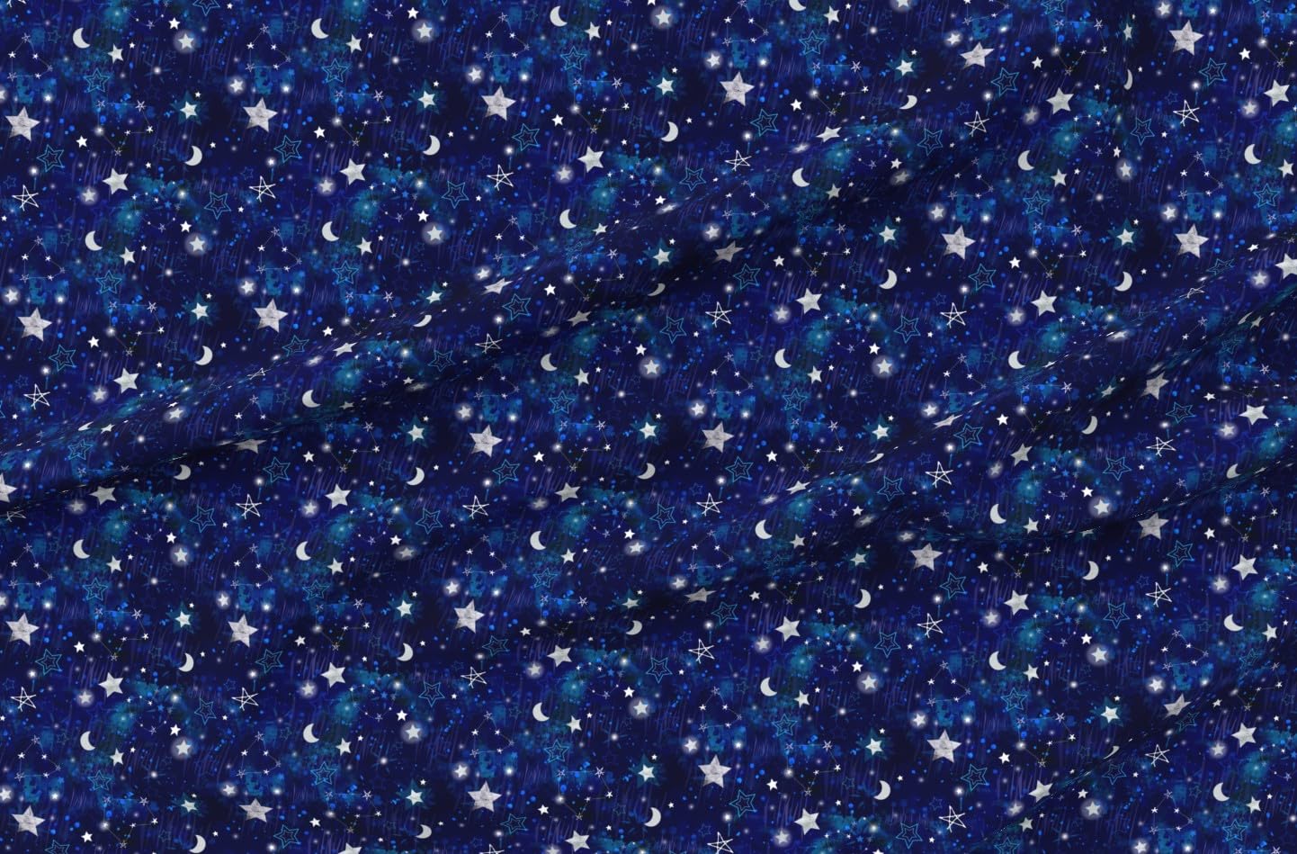 Spoonflower Fabric - Star Constellations Stars Moon Night Dreamy Blue Sky Nursery Printed on Petal Signature Cotton Fabric Fat Quarter - Sewing Quilting Apparel Crafts Decor