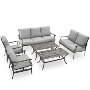 patiofestival patio conversation set 6 pieces metal outdoor furniture seating sets with grey thick cushions