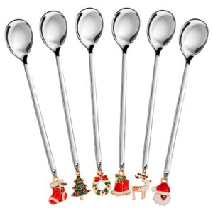 whaline christmas spoon stainless steel stirring spoon with pedant coffee spoon tea spoon dessert spoon mixing spoon soup spoon xmas spoon package for party table decorations (6 pack)