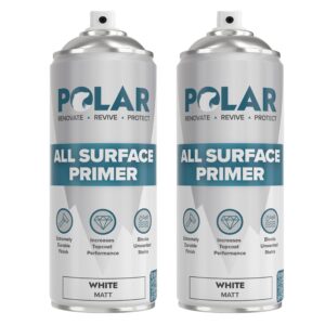 polar all surface primer matt white - 2 x 13.5 fl oz - ideal for wood, metal, plastic, brick - enhanced adhesion & quick drying