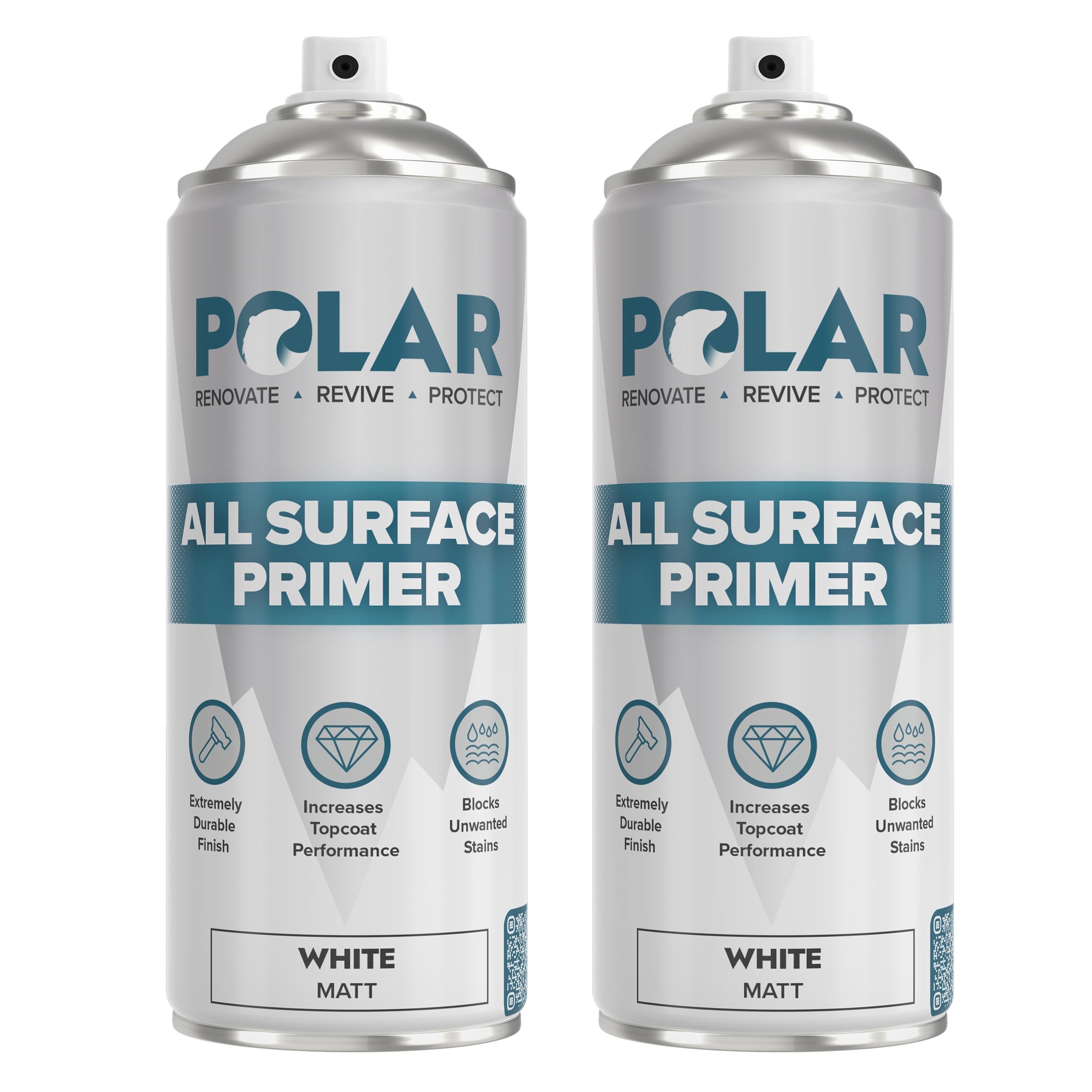 Polar All Surface Primer Matt White - 2 x 13.5 Fl Oz - Ideal for Wood, Metal, Plastic, Brick - Enhanced Adhesion & Quick Drying