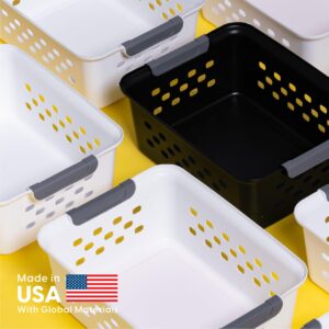 IRIS USA Plastic Storage Basket, 12-Pack, Shelf Basket Organizer for Pantries Kitchens Cabinets Bedrooms, White