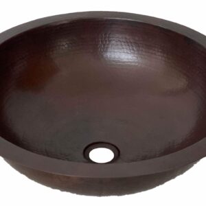 18" Round Copper Bathroom Sink Mexican Copper Bath Sink Pure Copper Hand Hammered Dual Mount Dark CPS07