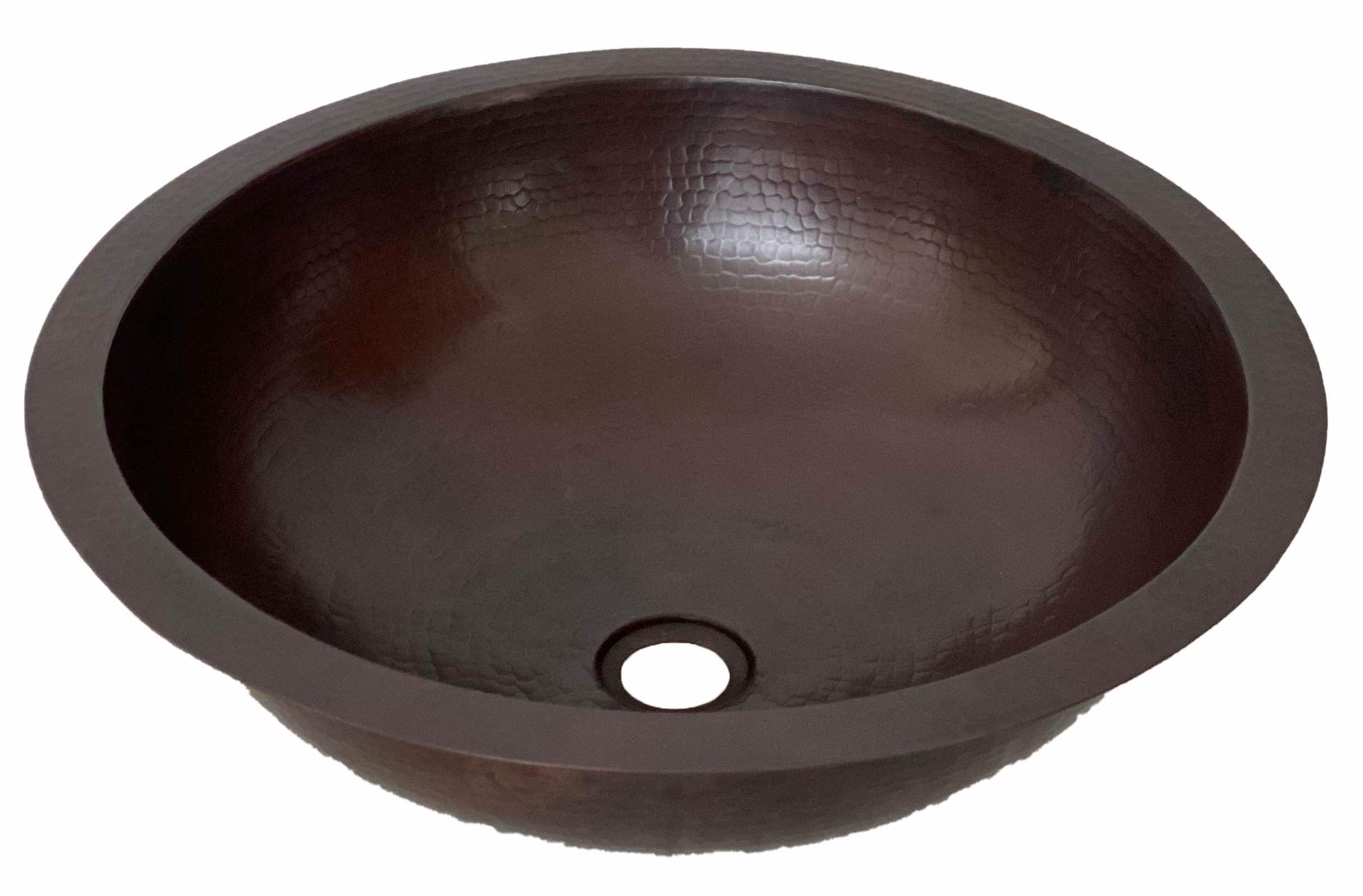 18" Round Copper Bathroom Sink Mexican Copper Bath Sink Pure Copper Hand Hammered Dual Mount Dark CPS07