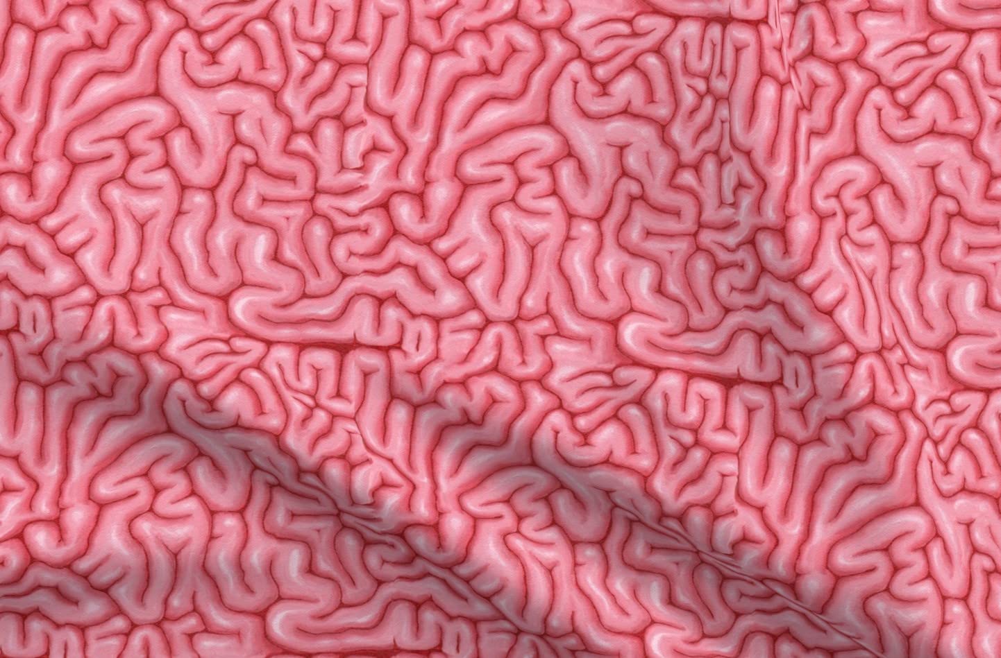 Spoonflower Fabric - Neon Pink Big Brains Zombie Brain Anatomy Gross Nature Printed on Petal Signature Cotton Fabric Fat Quarter - Sewing Quilting Apparel Crafts Decor