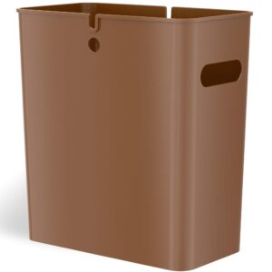 itouchless slimgiant 4.2 gallon slim wastebasket with handles, 16 liter plastic small trash can hanging garbage bin magazine/file folder storage container home, office, bathroom, kitchen, toffee brown