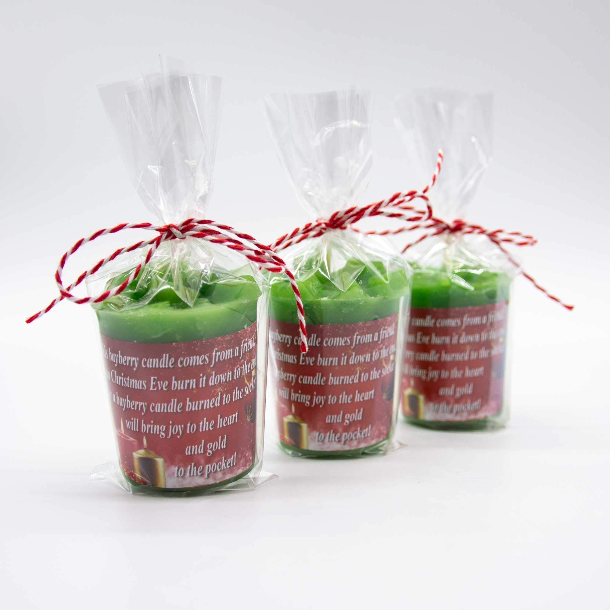 Handmade Christmas Bayberry Votive Candles with Bayberry Poem Set of 3