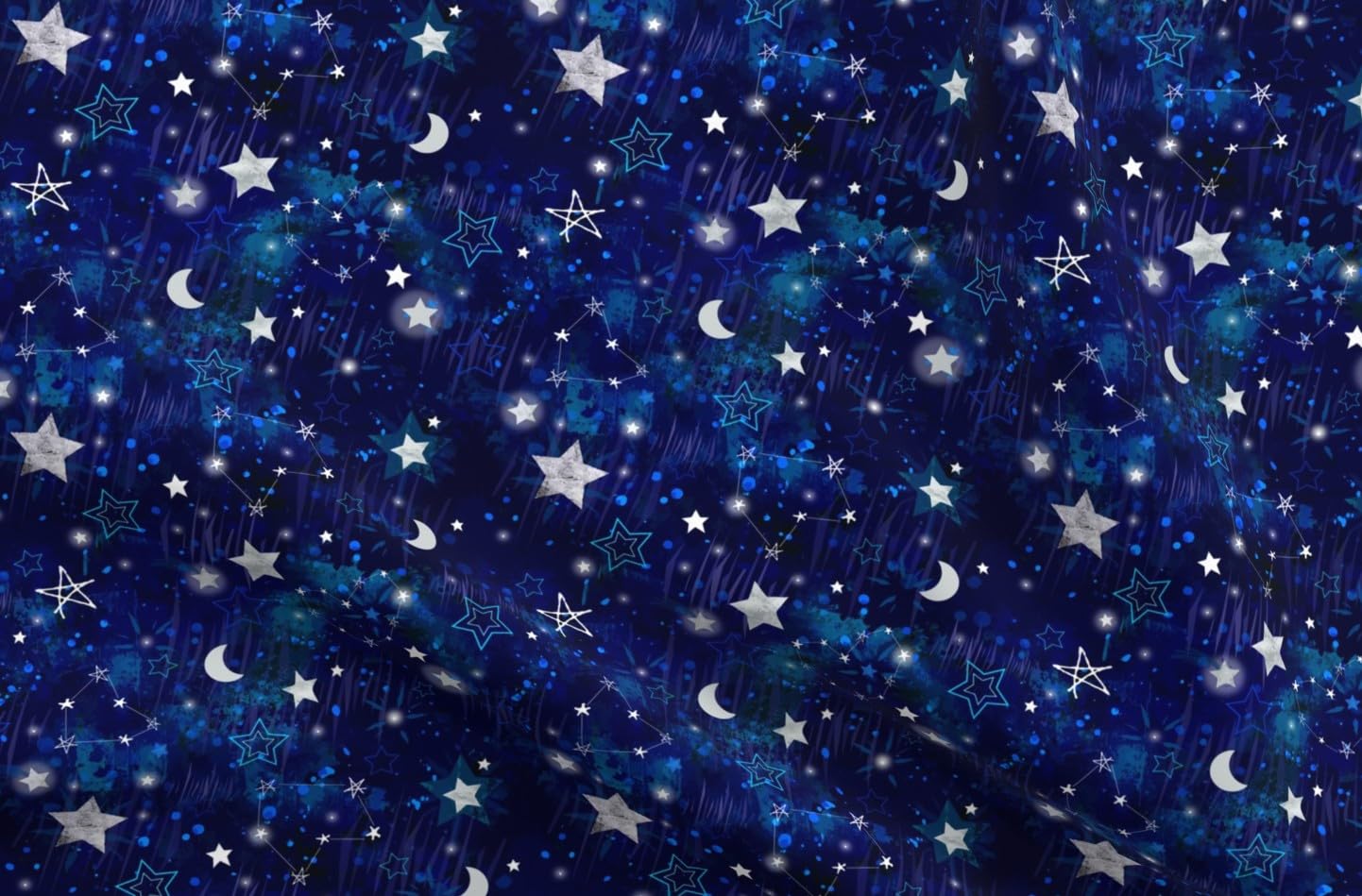 Spoonflower Fabric - Star Constellations Stars Moon Night Dreamy Blue Sky Nursery Printed on Petal Signature Cotton Fabric Fat Quarter - Sewing Quilting Apparel Crafts Decor