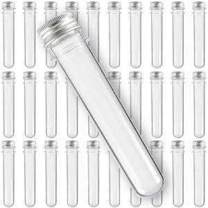 hozeon 50 pcs 5.5 x 1 inch clear plastic test tubes with caps, 40 ml test tubes with 50 pcs sealing protection sheets for plants, scientific experiments candy storage, powders, spices, 140 x 25 mm