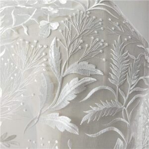 51" Wide White Net Tulle Mesh Flower Lace Fabric Wedding Accessories Luxury Embroidery Lace Fabrics for DIY Wedding Dresses Half Skirt Dress Curtains Table Clothes Background (3 Yard)