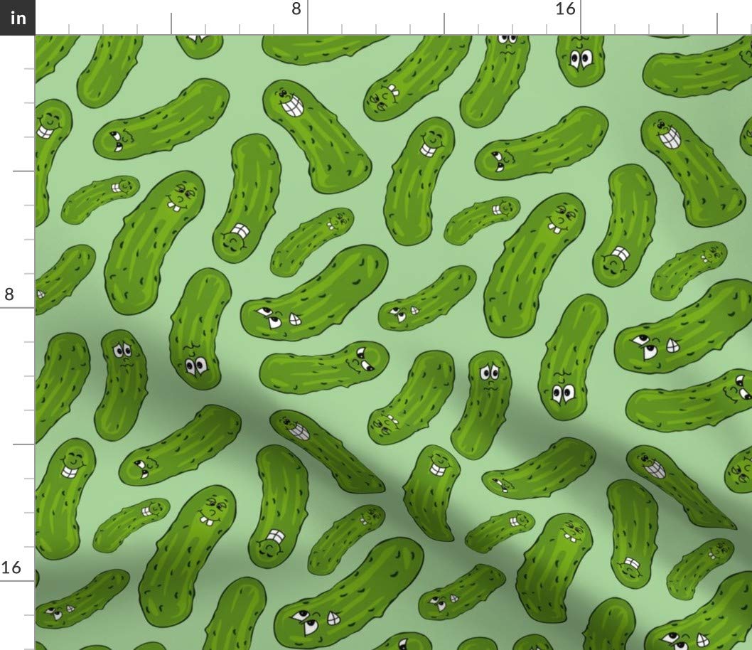 Spoonflower Fabric - Pretty Pickles Pickled Cucumbers Jars Faces Printed on Petal Signature Cotton Fabric Fat Quarter - Sewing Quilting Apparel Crafts Decor