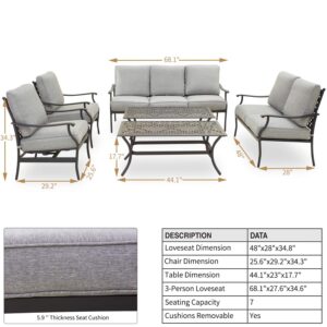 PatioFestival Patio Conversation Set 6 Pieces Metal Outdoor Furniture Seating Sets with Grey Thick Cushions