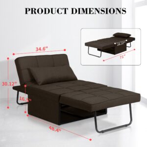 Ainfox Sofa Bed, 4 in-1 Sleeper Chair Bed Multi-Function Folding Convertible Couch Chair Ottoman Bed for Apartment, Small Space (Dark Brown)