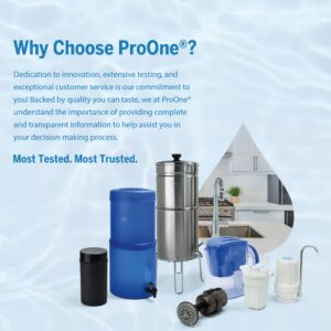 ProOne Big+ Gravity Water Filter System - High Capacity 3-Gallon Polished Stainless Steel NSF Certified Water Filter Dispenser & 2 Filters