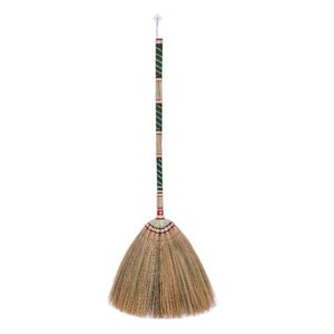 sn skennova asian broom for cleaning floor / handheld household broom for outdoor and indoor : house broom - hardwood sweeper with brush power and circle cleaning (thai pattern 1, green)