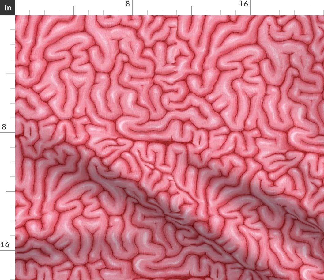 Spoonflower Fabric - Neon Pink Big Brains Zombie Brain Anatomy Gross Nature Printed on Petal Signature Cotton Fabric Fat Quarter - Sewing Quilting Apparel Crafts Decor