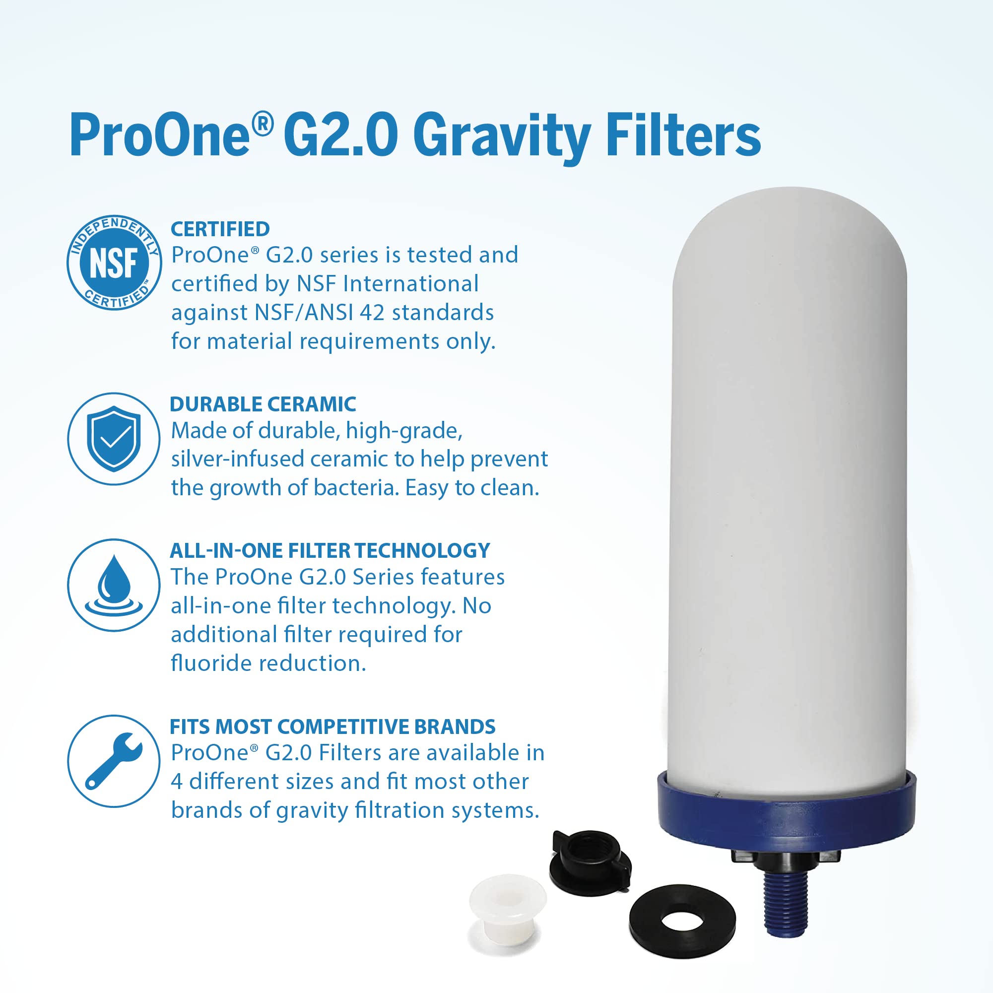 ProOne Big+ Gravity Water Filter System - High Capacity 3-Gallon Polished Stainless Steel NSF Certified Water Filter Dispenser & 2 Filters