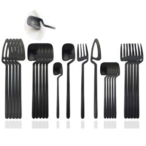 jashii silverware set satin finish 24-piece stainless steel flatware set kitchen utensil set service for 6 tableware cutlery set dishwasher safe (matte black)