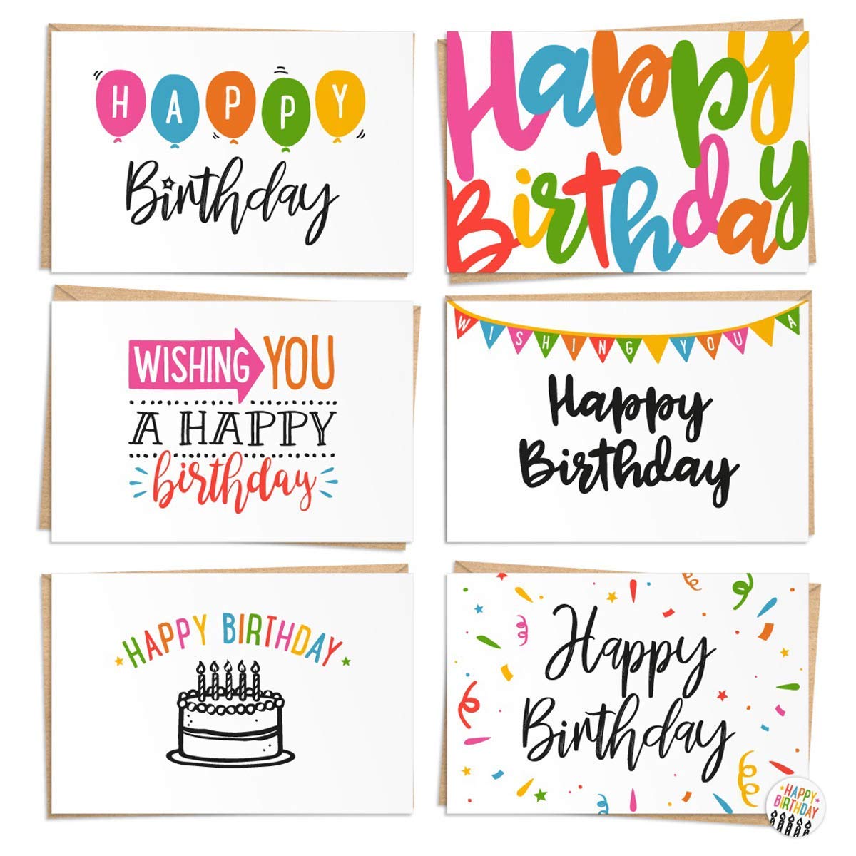 Seymour Butz Bundle of 2 Bulk Greeting Card Sets- 120 Pack Happy Birthday Cards and 120 Pack Thank You Cards – Each Set Includes 6 Designs With Craft Paper Envelopes